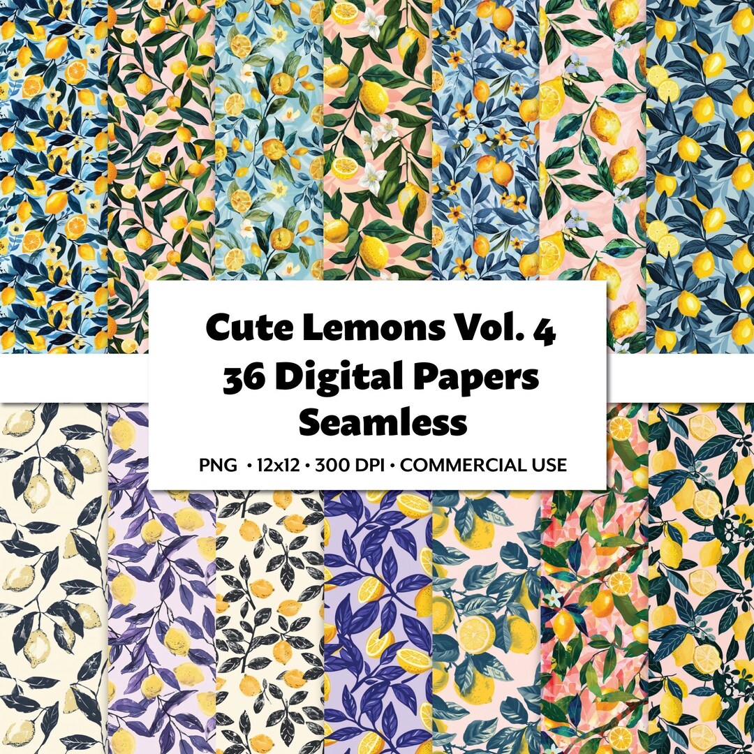 Cute Lemons Vol.4 Digital Paper Pack,watercolor Citrus Seamless Pattern ...