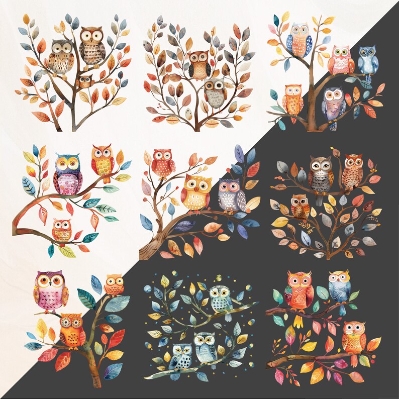 Watercolor Forrest Owl Clipart Set 40 PNG Elements Cute Whimsical ...