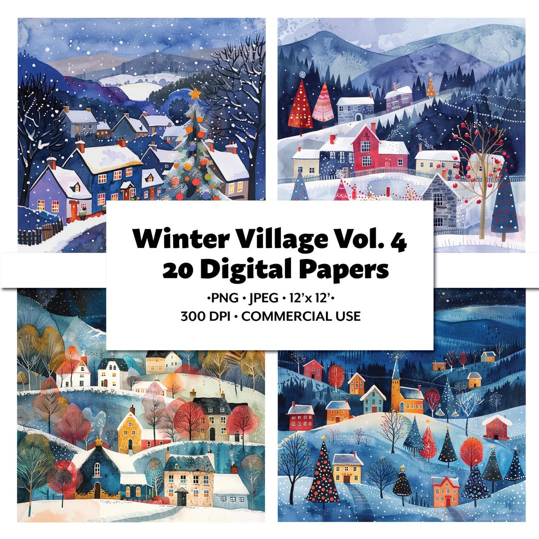 Winter Village Digital Paper Pack: Snowy Mountain Scenes (PNG, JPEG) - Etsy