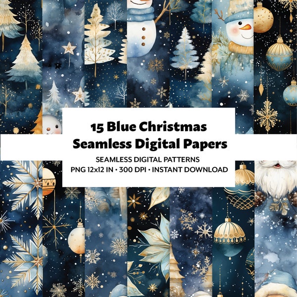 Blue and Gold Digital Paper - Etsy