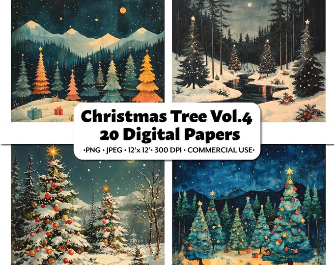 Watercolor Christmas Tree Digital Paper: Winter Landscape Clipart (PNG ...