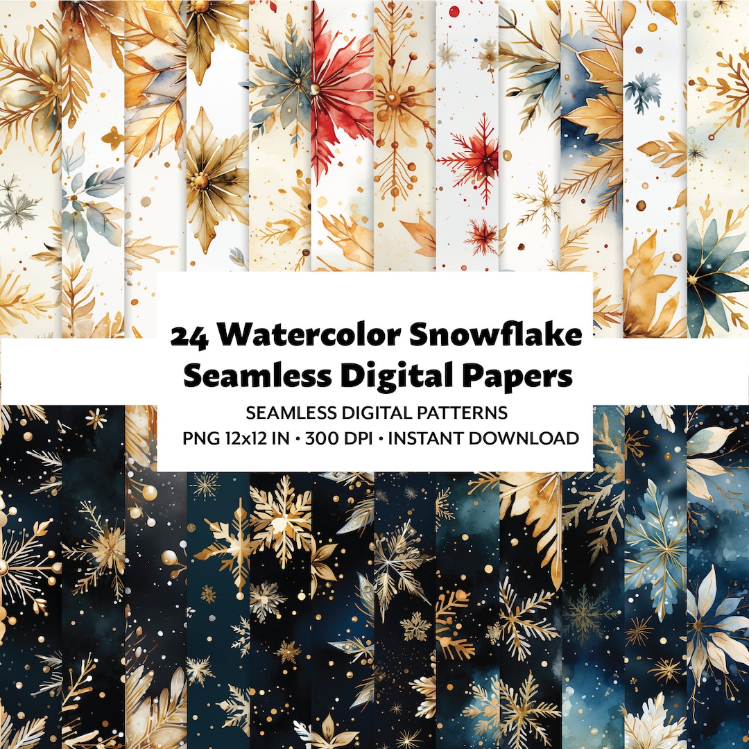 Watercolor Snowflakes Digital Papers - Instant Download - Seamless ...