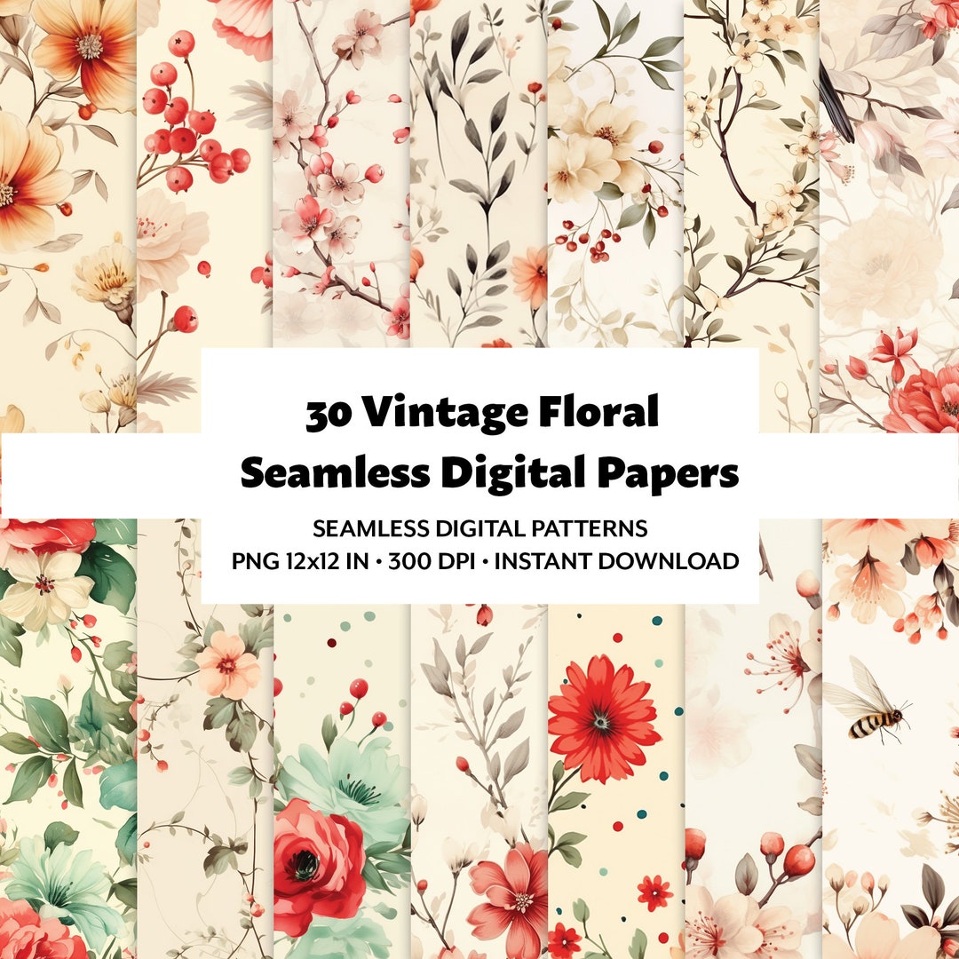 Vintage Floral Digital Paper Collection 30 Items,beautiful Watercolor ...