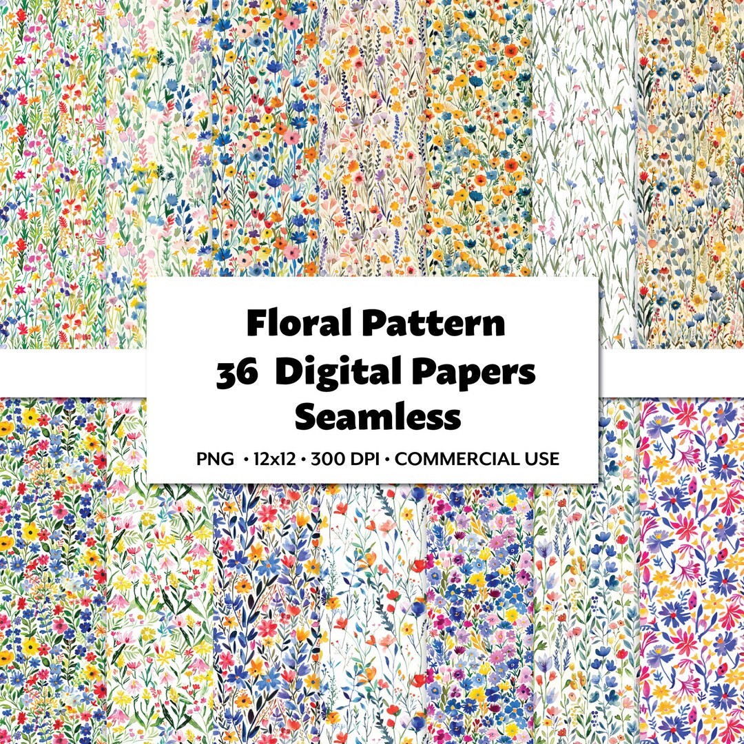 Watercolor Floral Digital Paper: Seamless Flower Pattern (36 PNG) - Etsy
