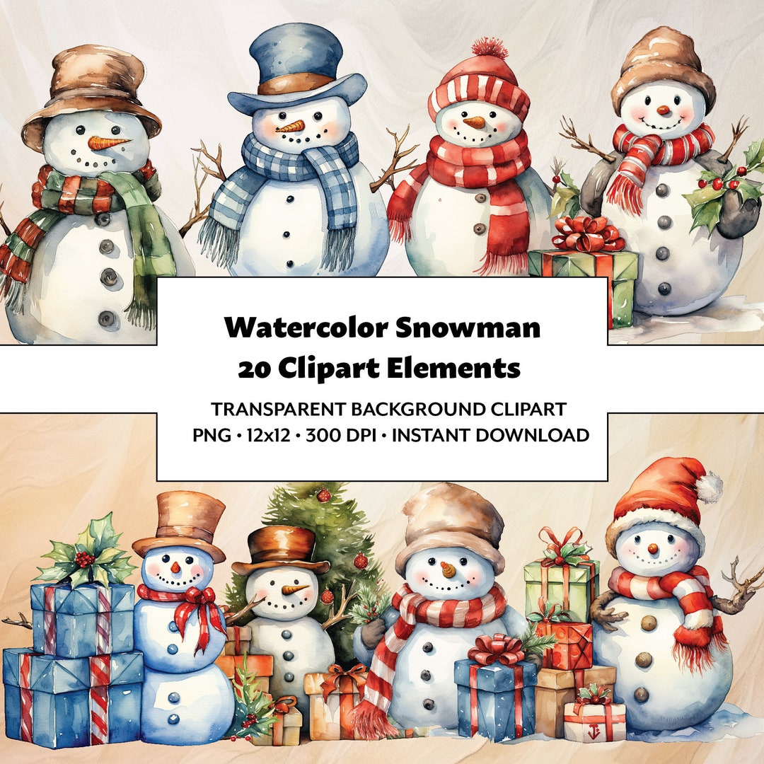 Watercolor Snowman Clipart Set Instant Digital Download Bundle 20 ...