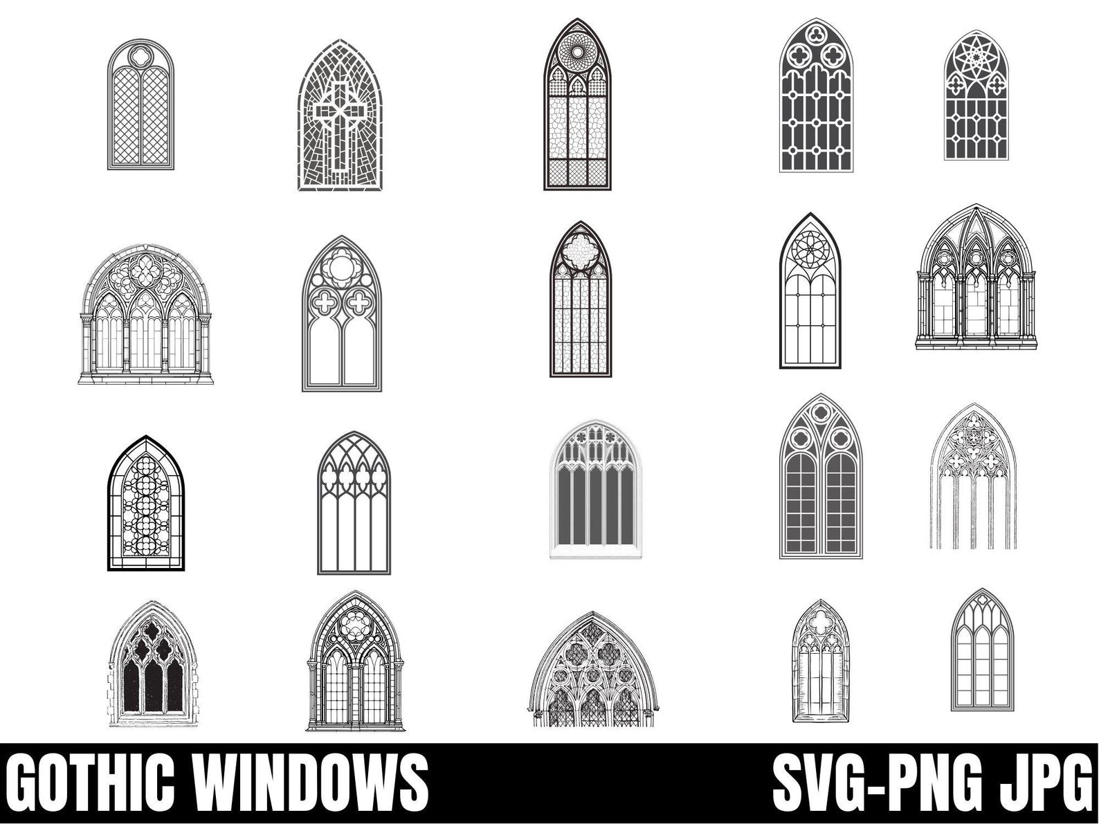 Gothic Windows Bundle Svg, Gothic Windows Clipart, Window Cut Files for ...