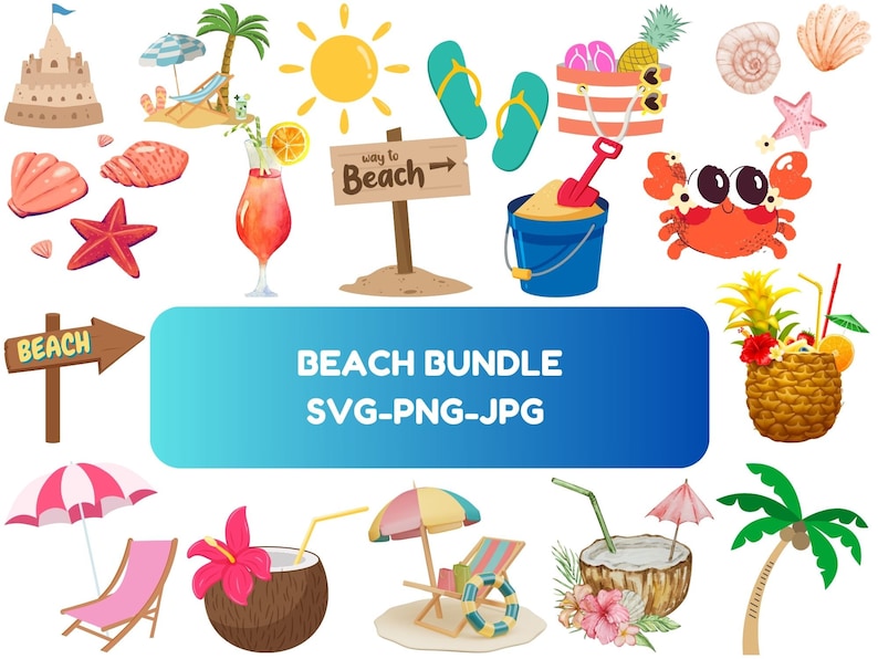 Beach SVG Bundle: Summer Clipart, Cricut Cut Files (digital Download ...