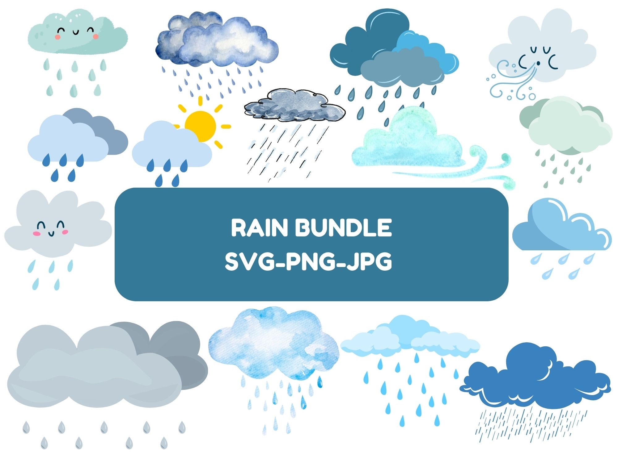 Rain Cloud SVG • Rainy Weather Clip Art Cut File Silhouette Svg Png Jpg ...