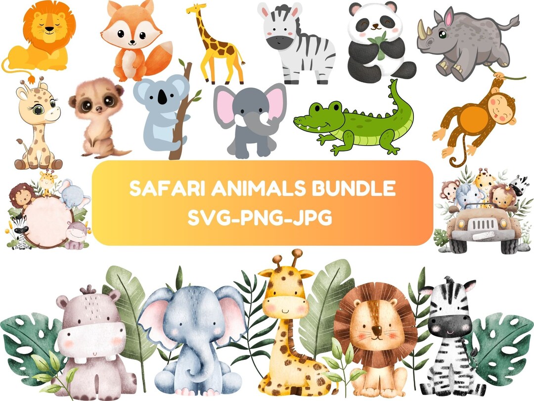 Safari Animals SVG Bundle: Jungle Clipart, Lion, Giraffe (instant ...
