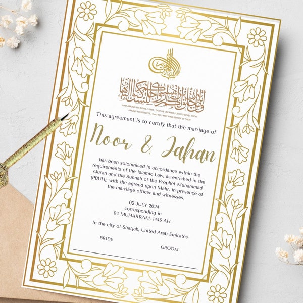 Nikah Template Nikkah Certificate Islamic Marriage Certificate - Etsy