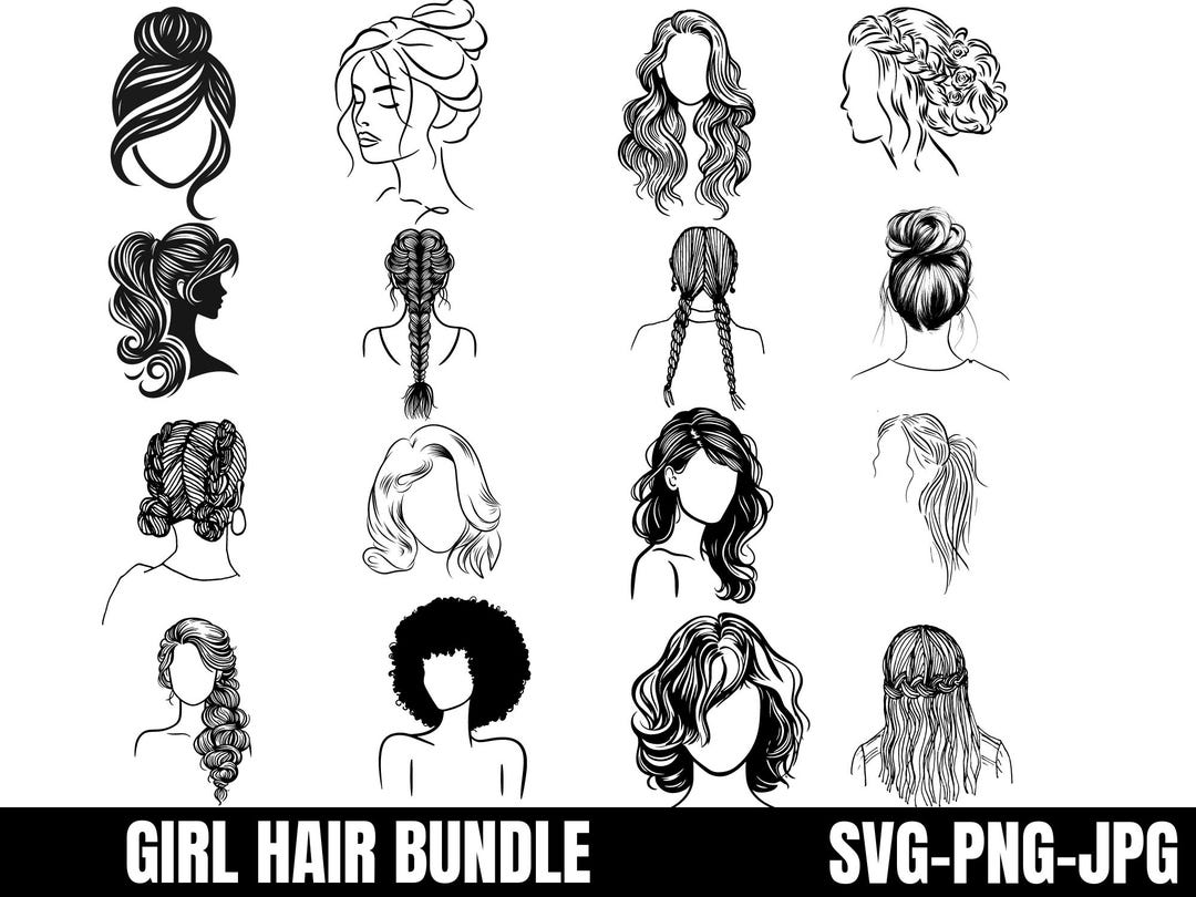 Long Hair SVG Bundle, Instant Digital Download, PNG, SVG Cut Files - Etsy