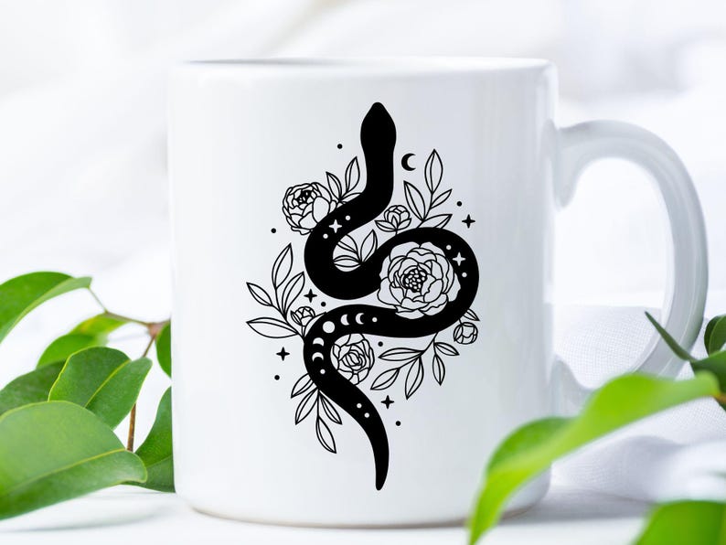 Floral Snake Svg Bundle, Celestial Snake Svg, Snake With Flowers Svg ...