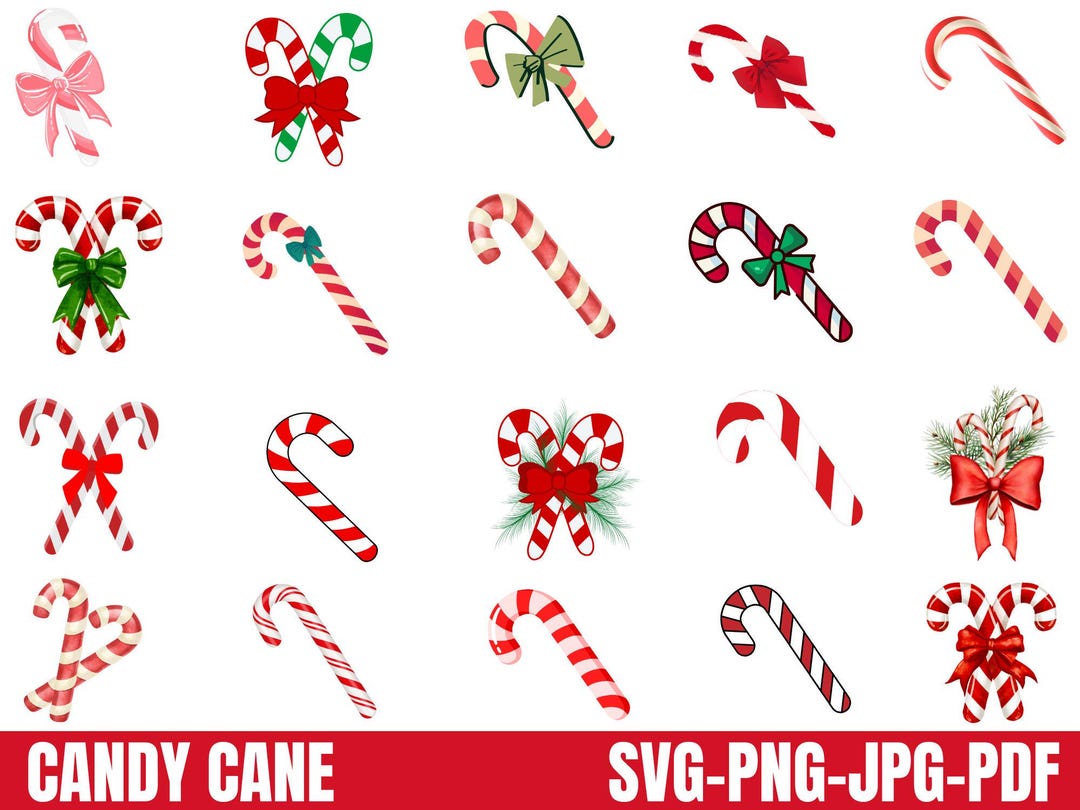 Candy Cane SVG, Candy Canes Clipart, Candy Cane With Bow, Christmas SVG ...