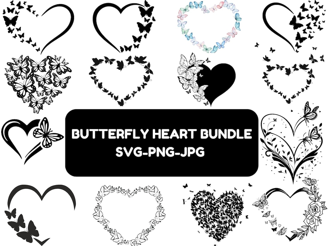Butterfly Heart SVG Bundle: Love Valentine Cut Files (digital Download ...