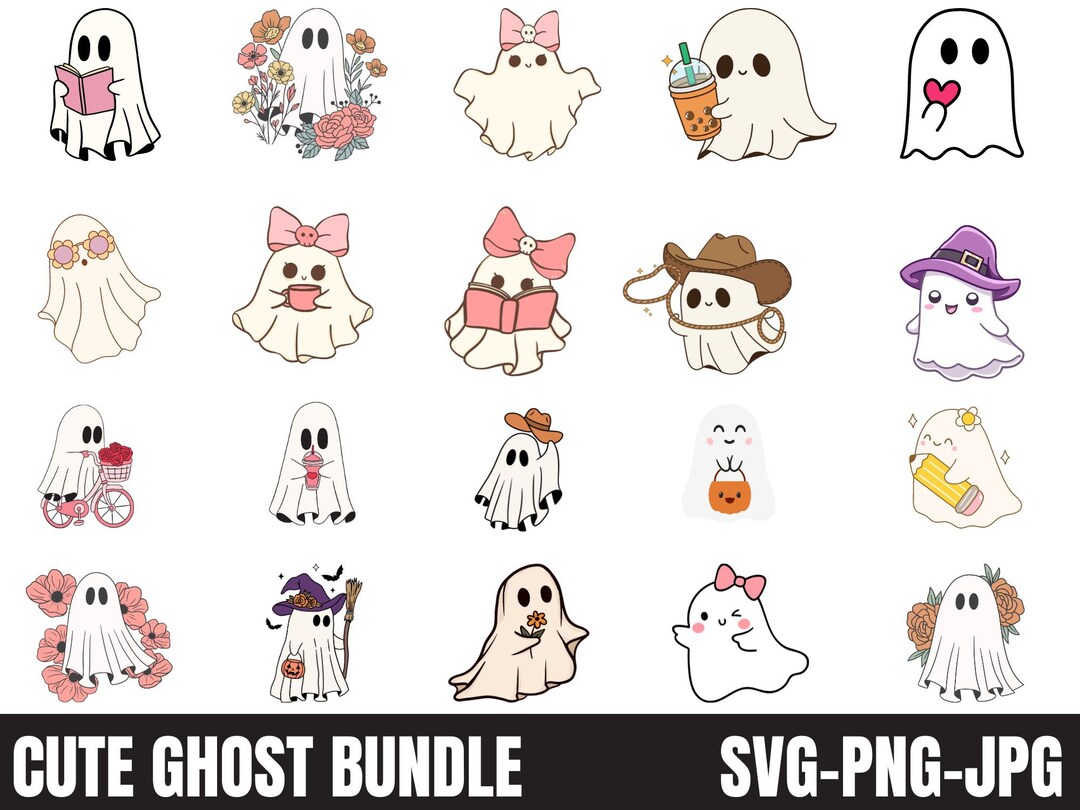 Ghost Bundle Svg, Cute Ghost Clipart, Spooky Season Svg, Ghost Outline ...