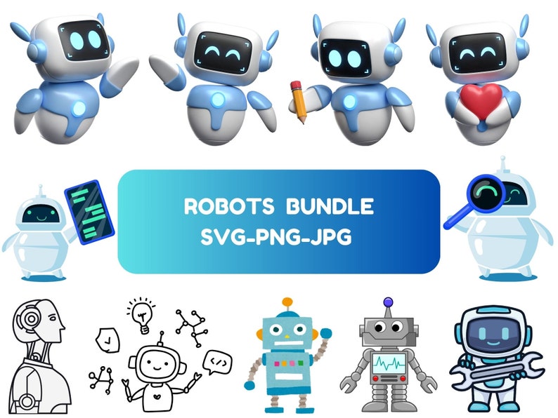 Robot SVG/ Robot Clipart/ Cut Files/ Cricut/ Silhouette/ Iron On/ Decal ...