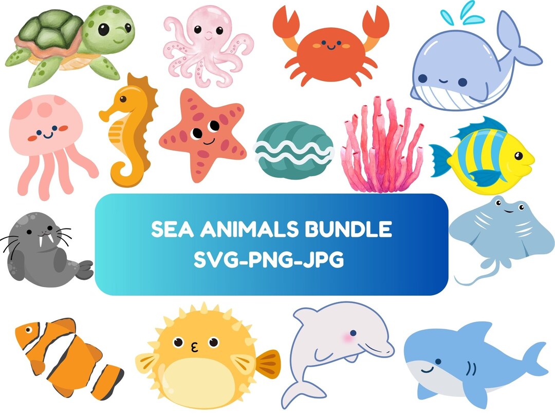 Cute Sea Animals SVG, Ocean Sea Animals PNG Clipart, Starfish, Whale ...