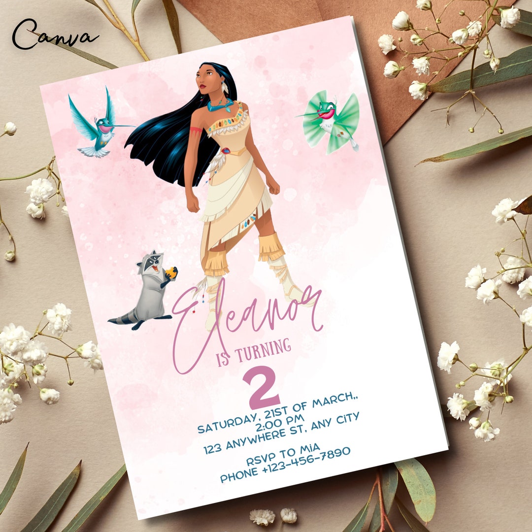 Pocahontas Editable Invitation, Princess Birthday Party, Pocahontas ...