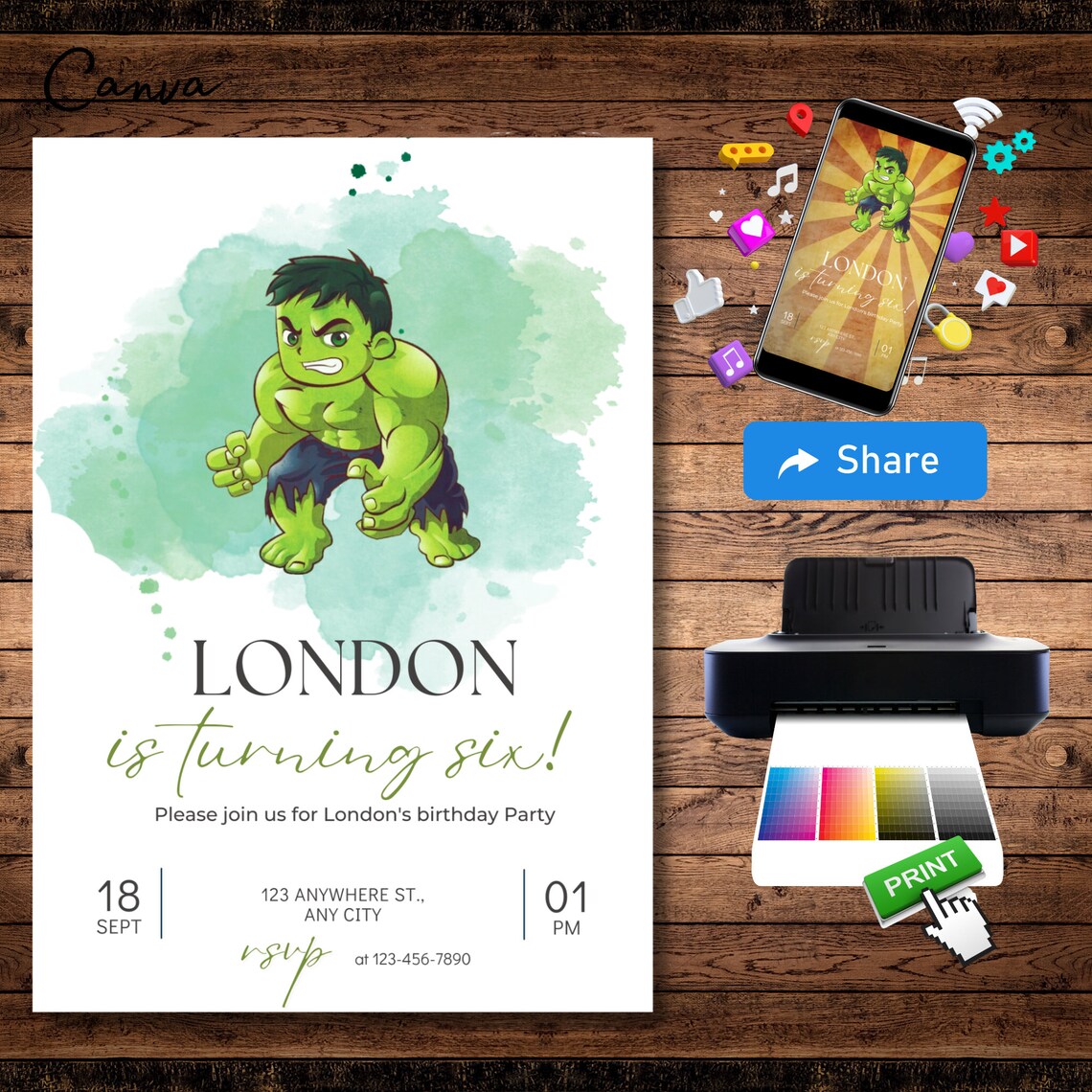 Editable Hulk Birthday Invitation, Hulk Birthday Boy Printable and ...