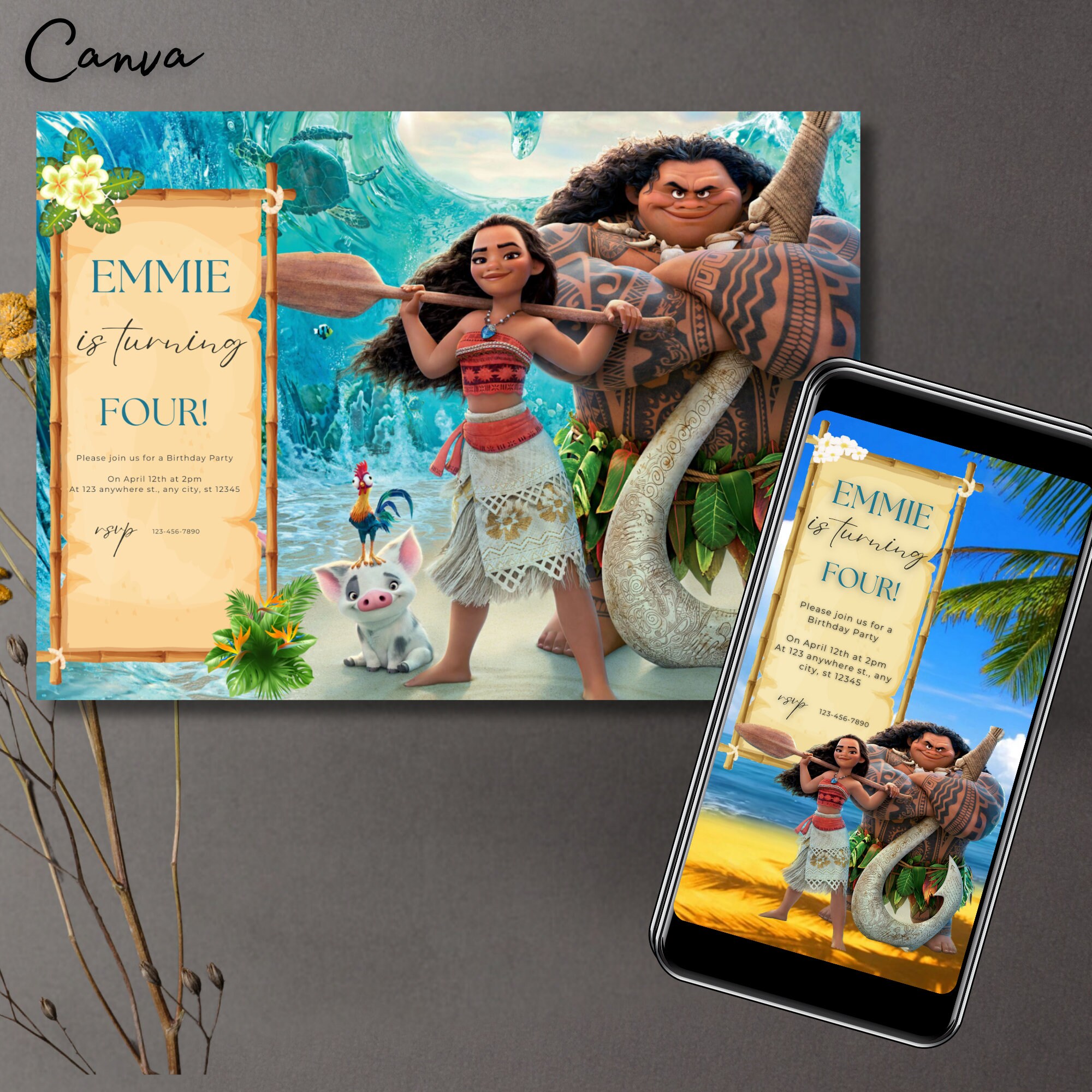 Moana Maui Birthday Party Invitation, Printable Editable Instant ...