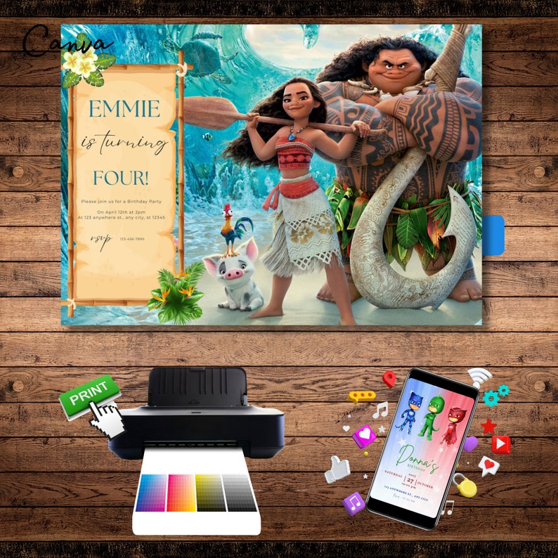 Moana Maui Birthday Party Invitation, Printable Editable Instant ...
