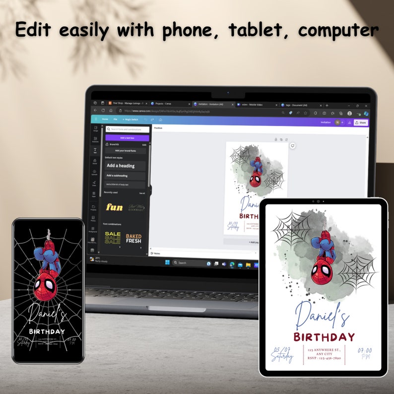 Spiderman Birthday Invitation, Editable Invitation, Printable Spiderman ...