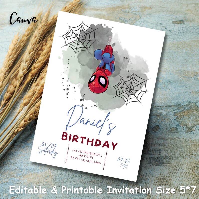 Spiderman Birthday Invitation, Editable Invitation, Printable Spiderman ...
