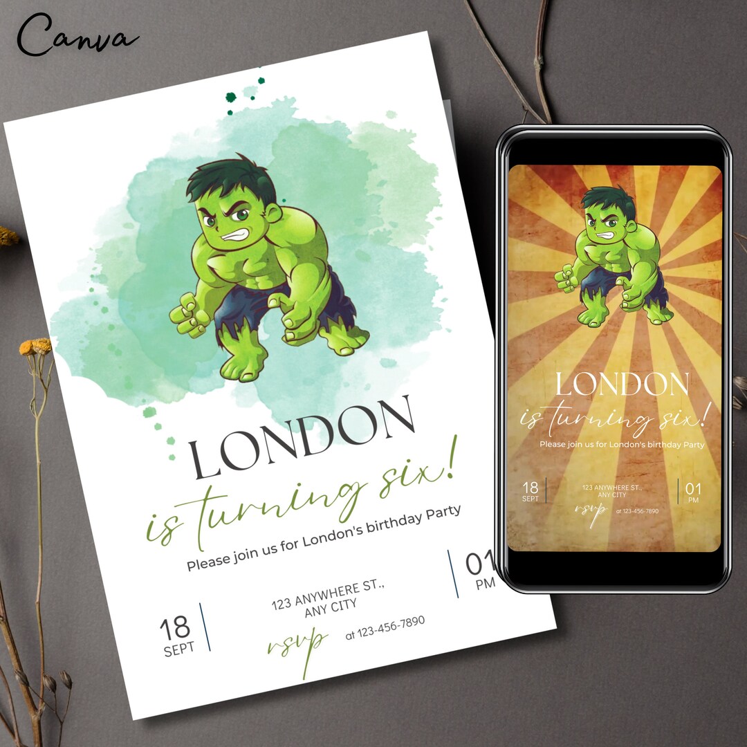 Editable Hulk Birthday Invitation, Hulk Birthday Boy Printable and ...