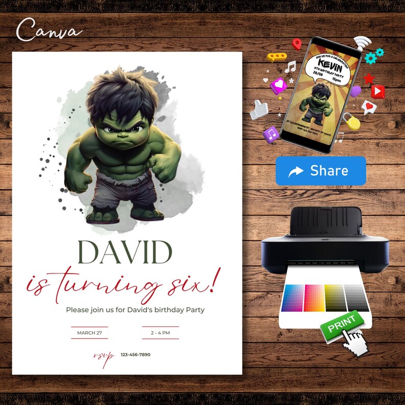 Editable Hulk Birthday Invitation, Hulk Birthday Boy Printable and ...