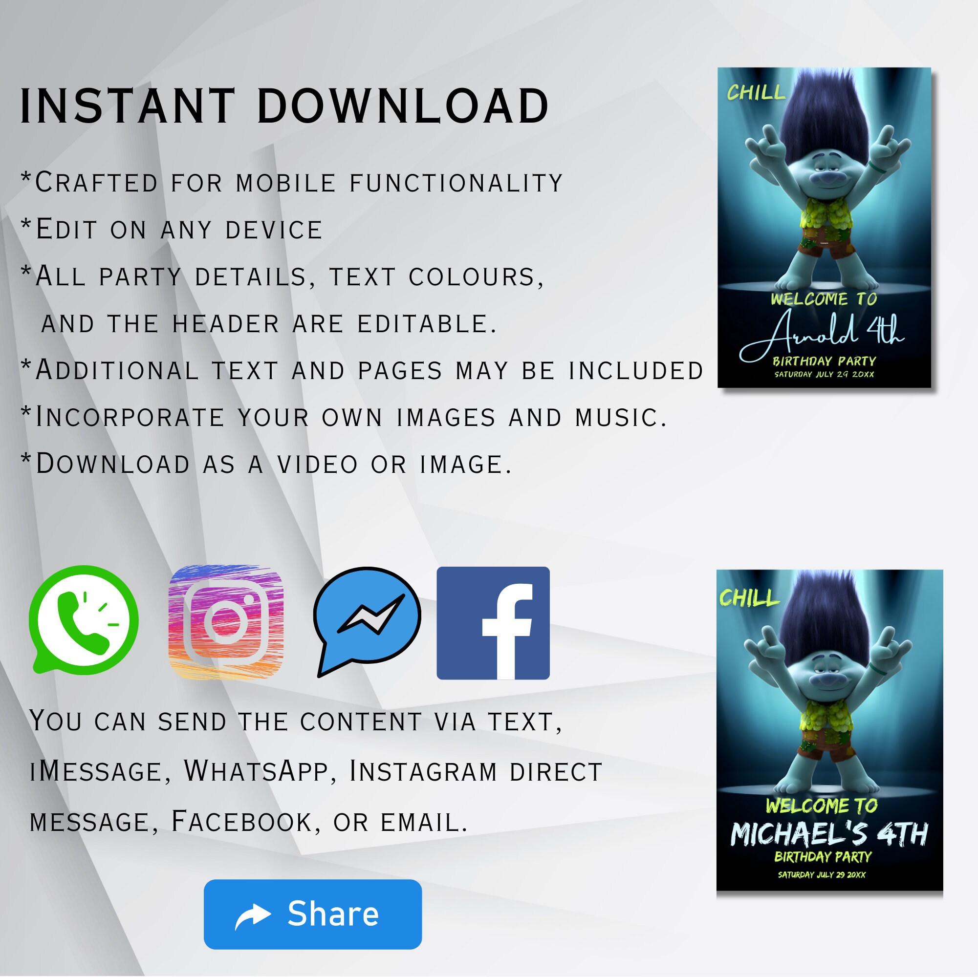 Trolls Welcome Sign Template, INSTANT DOWNLOAD, Editable and Printable ...