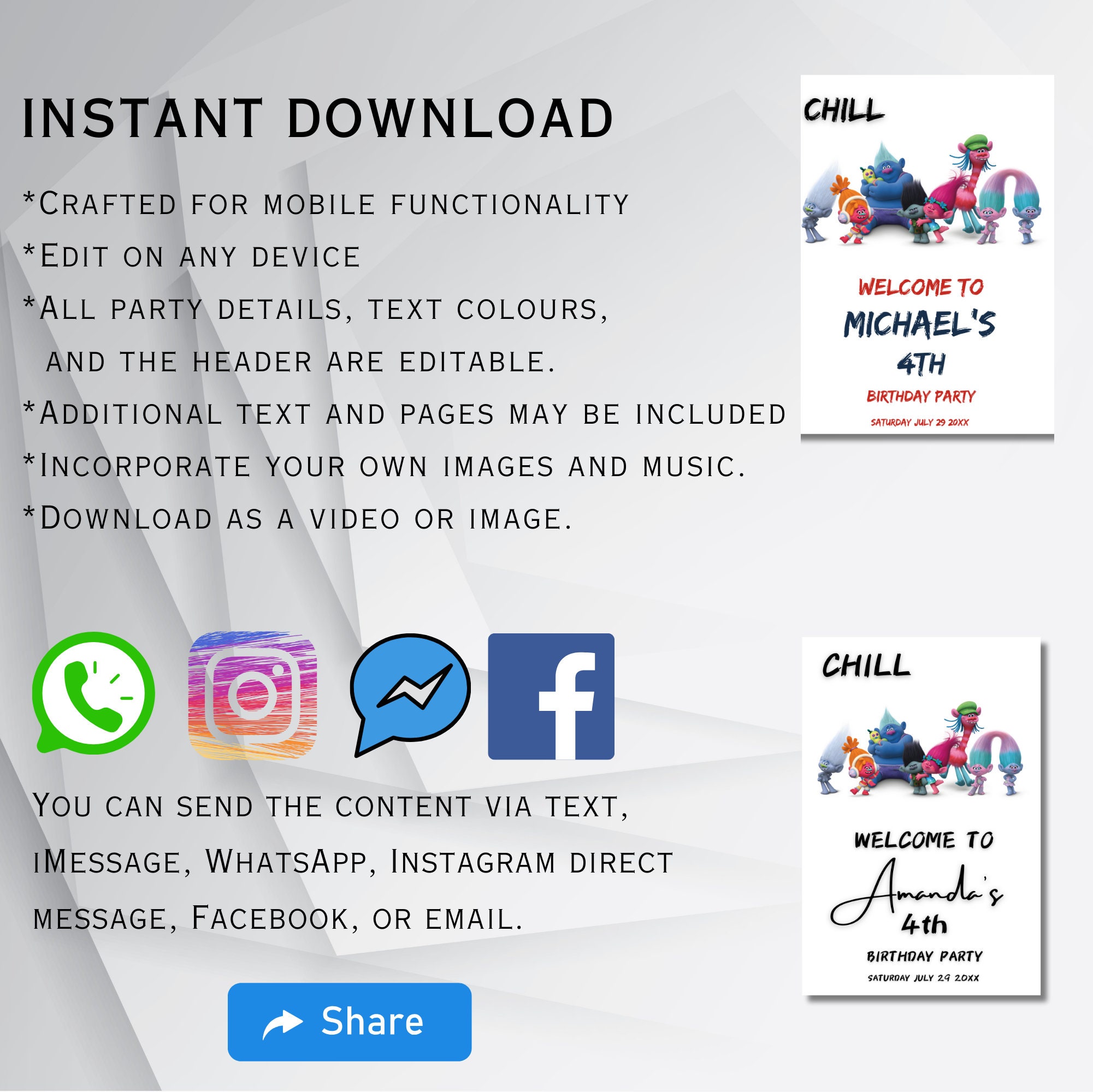 Trolls Welcome Sign Template, INSTANT DOWNLOAD, Editable and Printable ...