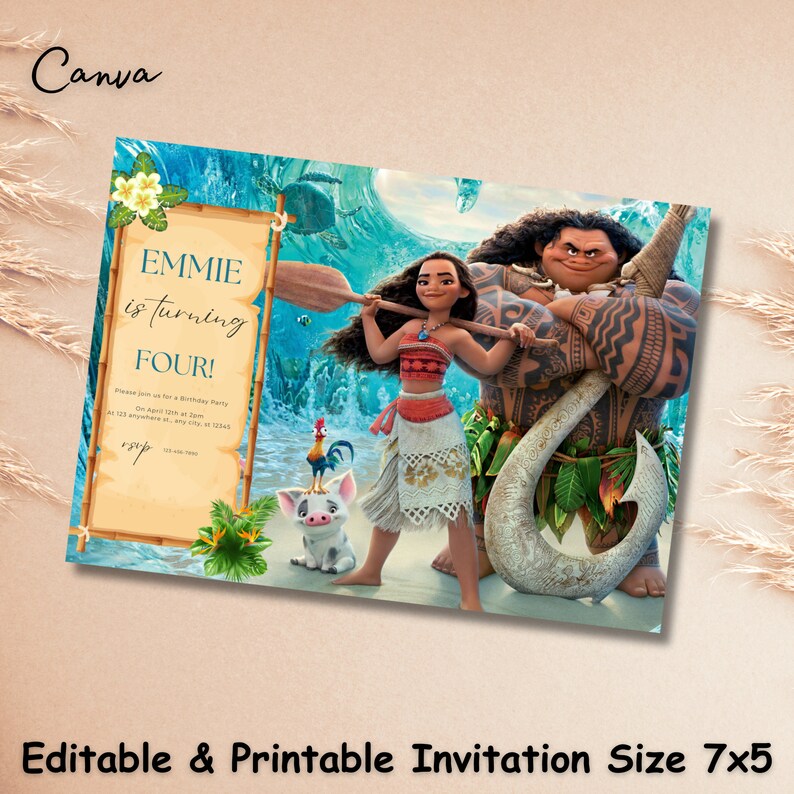 Moana Maui Birthday Party Invitation, Printable Editable Instant ...
