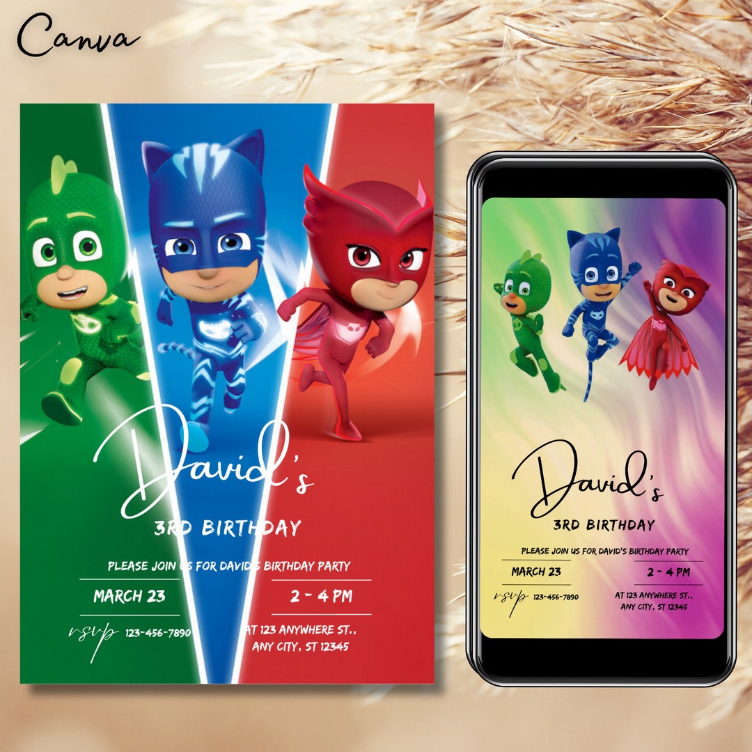 PJ Masks Birthday Party Invitation, Editable PJ Masks Invitation ...