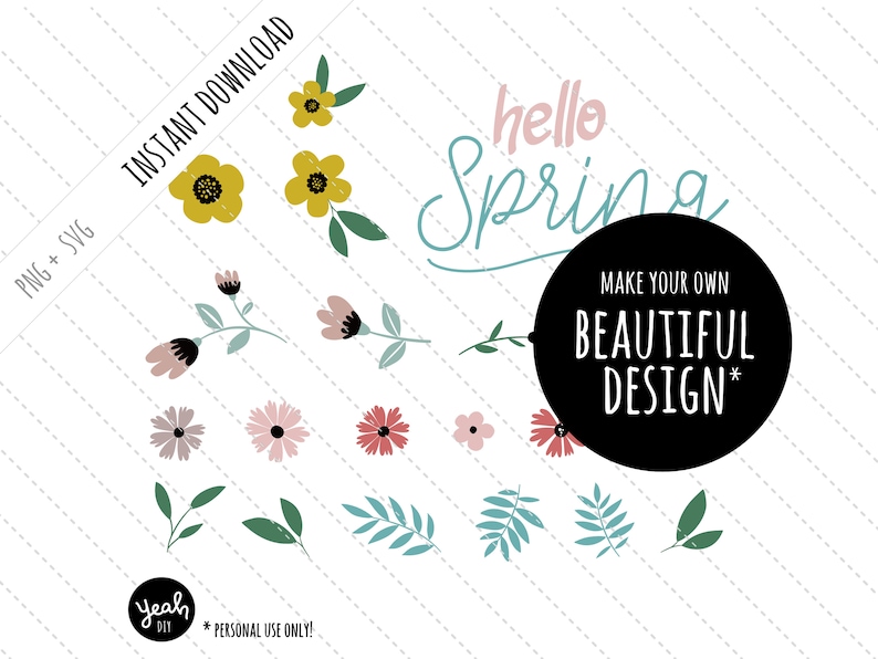 HELLO SPRING: Print and Plotter File (svg + Png) Vector Illustrations ...