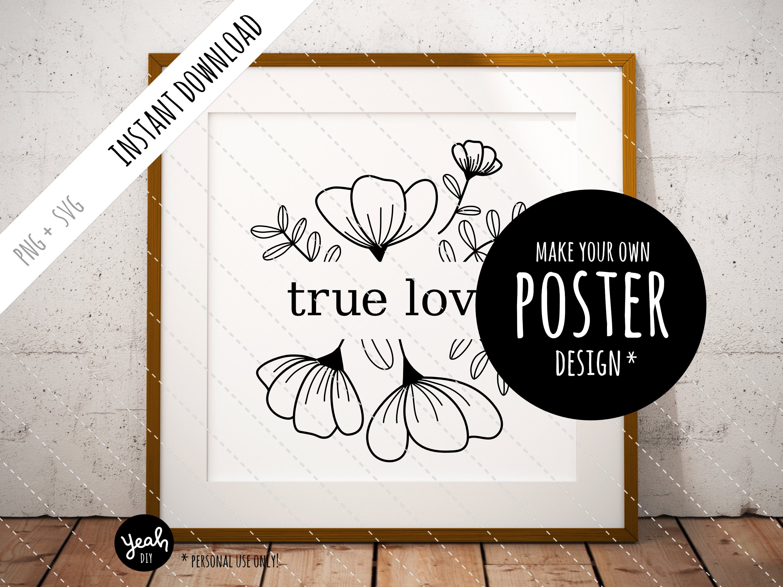 Lineart Boho Flowers Lettering: Print and Plotter File Template svg Png ...