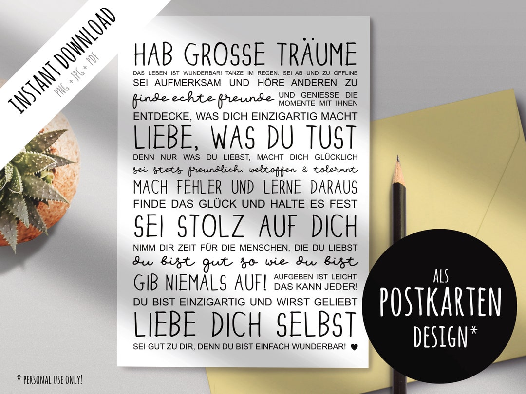 Hab große Träume - Positive Sprüche / Motivation- Affirmationsposter ...