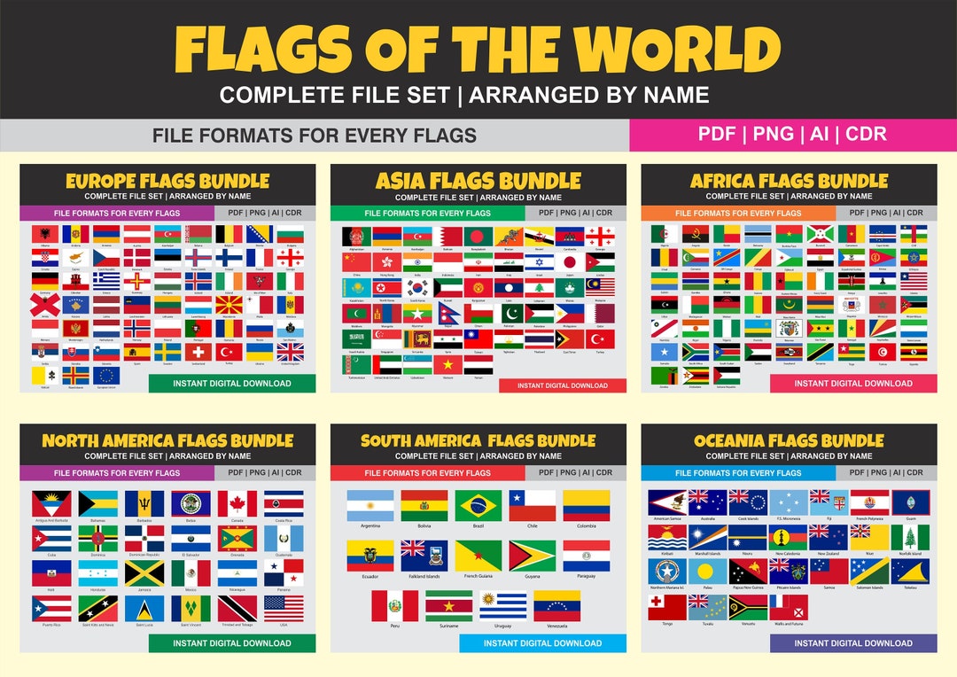 Flags of the World Country Flag Flags of Nations Flag Vector Digital ...