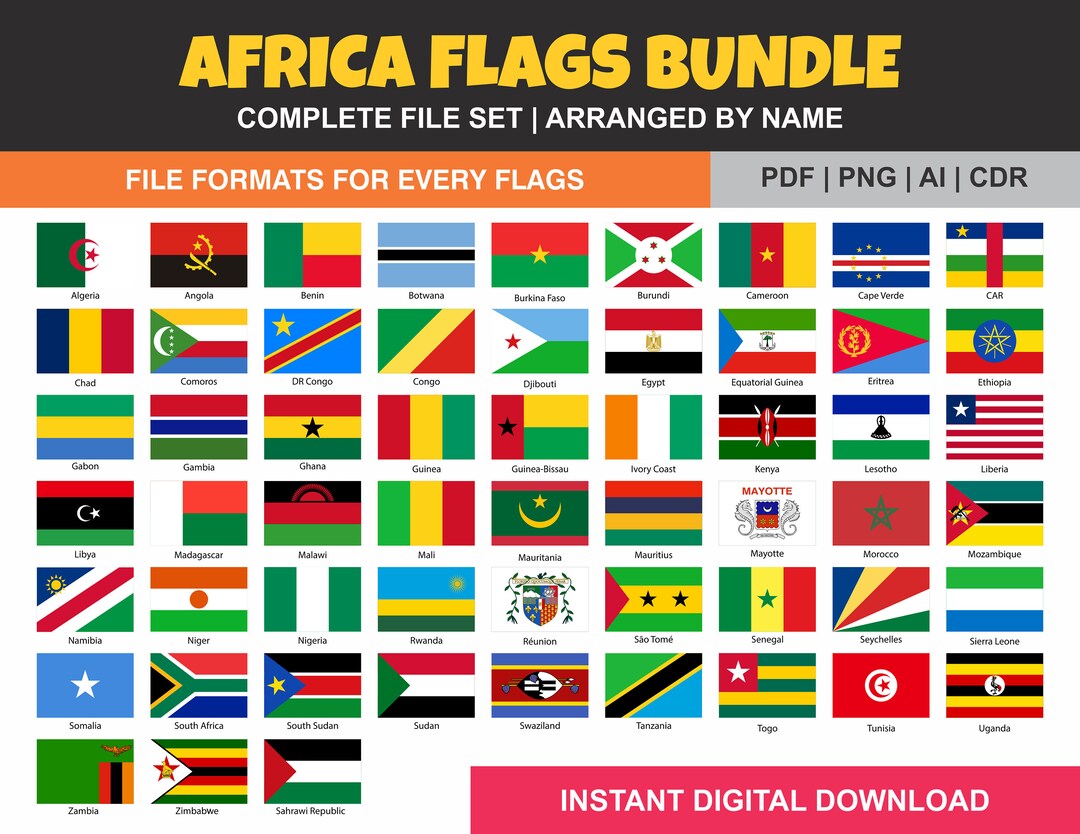 Africa Countries Flags Bundle PNG PDF AI Vector Graphic Design Digital ...