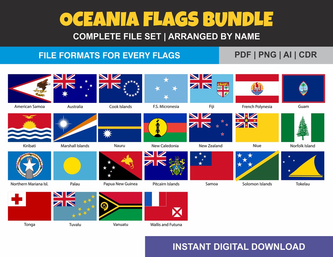 Oceania Countries Flags Bundle PNG PDF AI Vector Graphic Design Digital ...