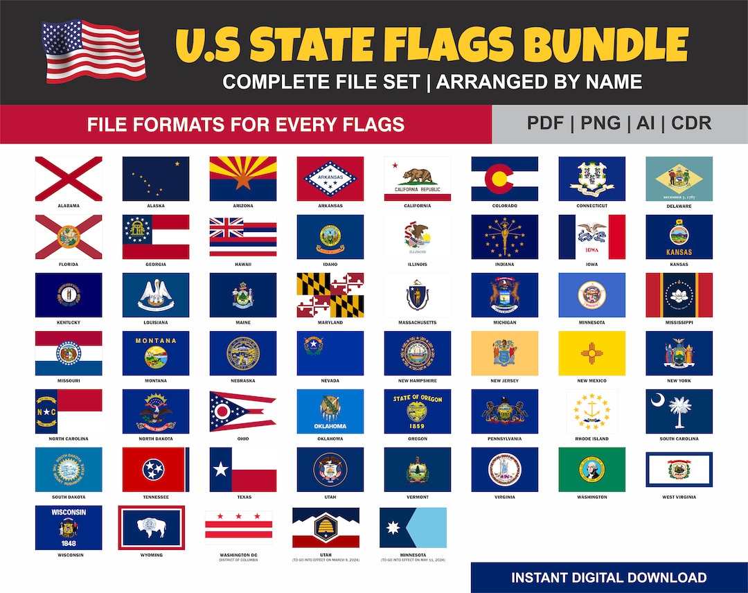 US State Flags Collection for Print, US State Flags Poster Vector ...