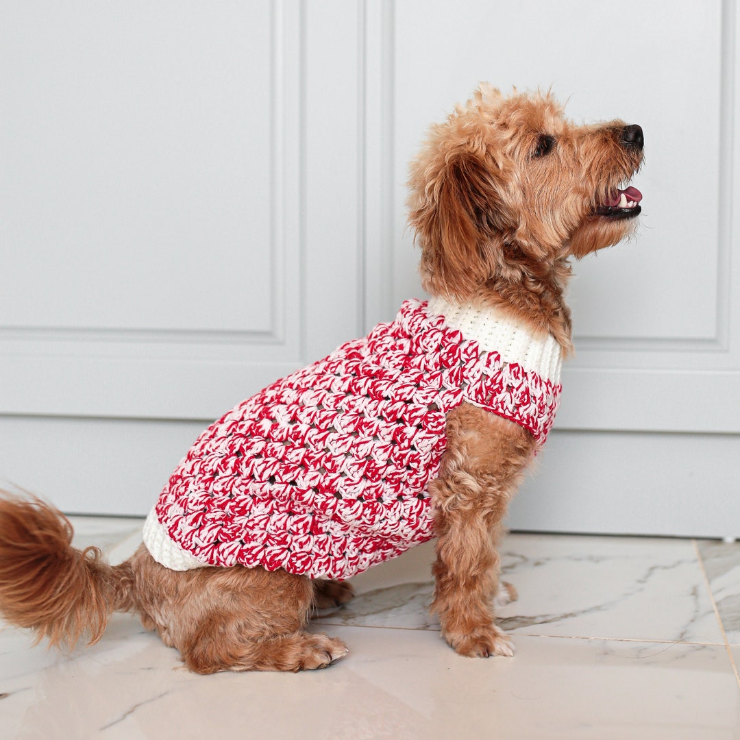Red and White Dog Sweater Crochet - Hand-knitted Sweater for Small and ...