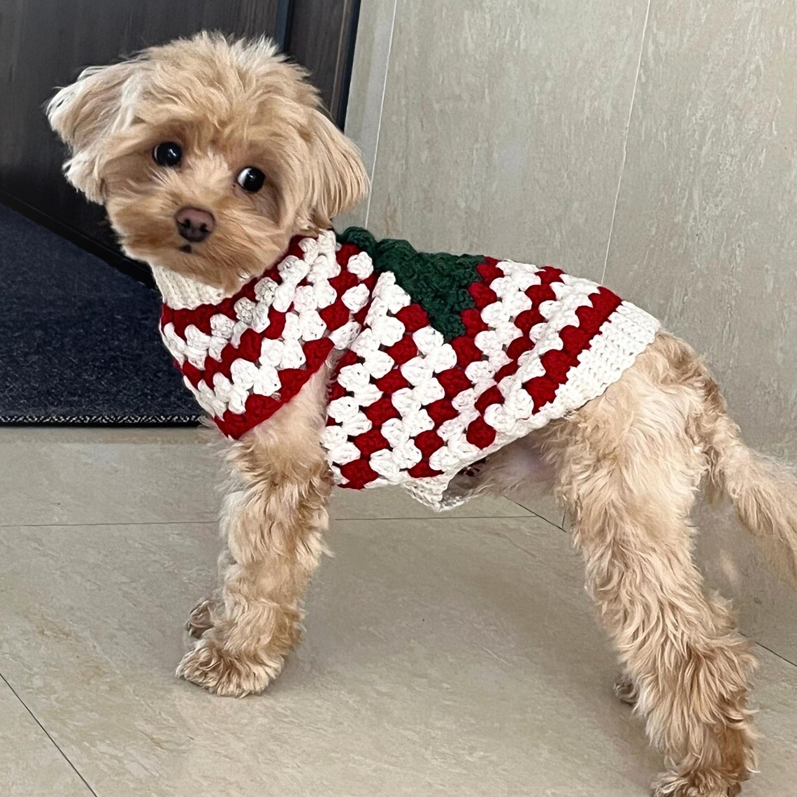 Striped Red Dog Sweater Crochet Handknitted Small Medium Dogs Cats Cozy ...
