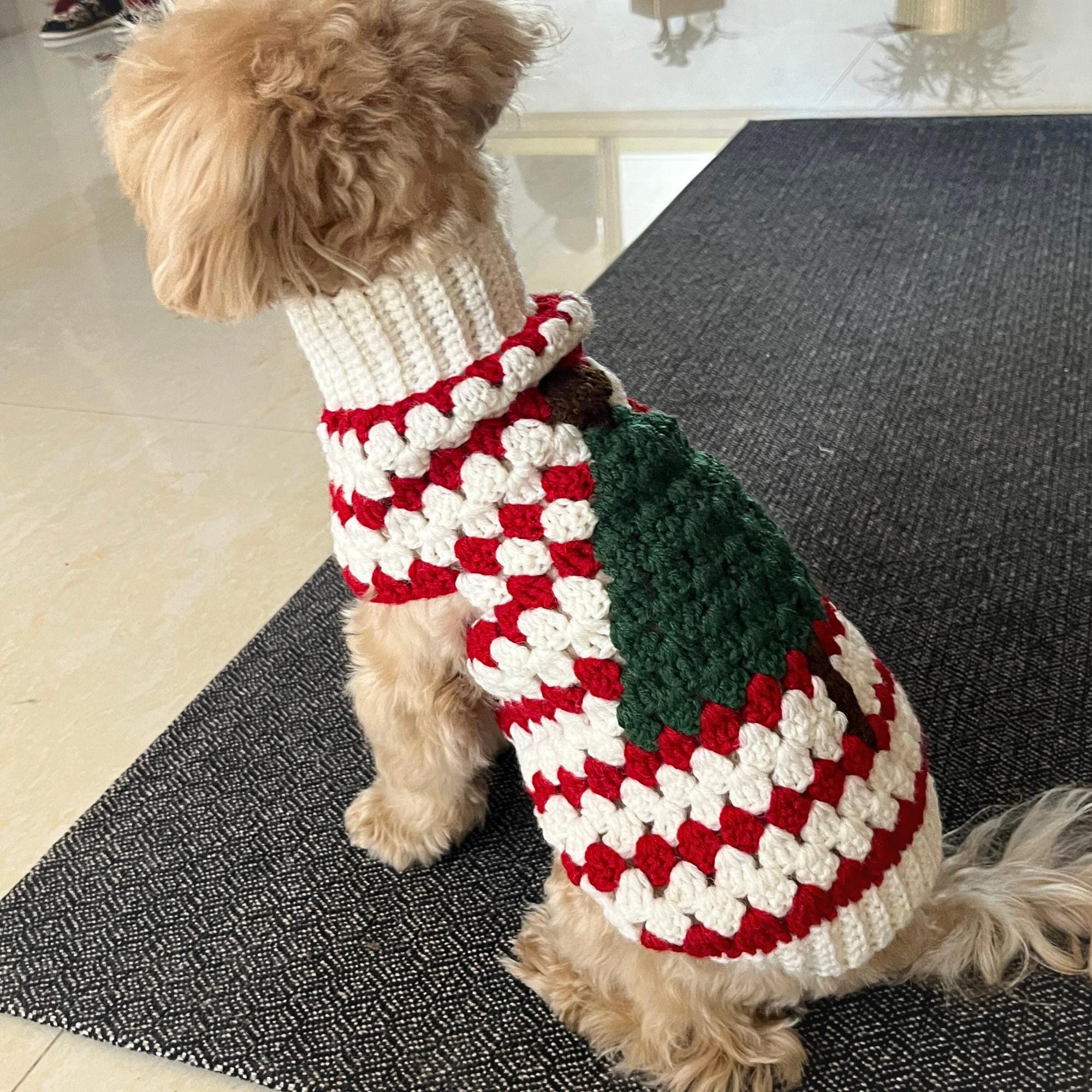 Striped Red Dog Sweater Crochet Handknitted Small Medium Dogs Cats Cozy ...