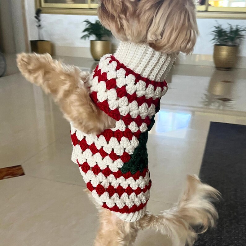 Striped Red Dog Sweater Crochet Handknitted Small Medium Dogs Cats Cozy ...