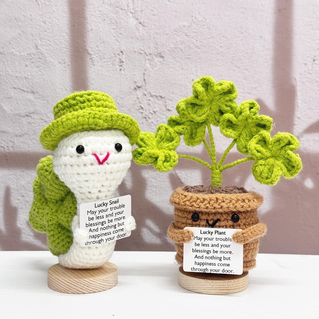 Handmade Good Luck Gifts-crochet Luck Snail and Luck Four-leaf Clover ...