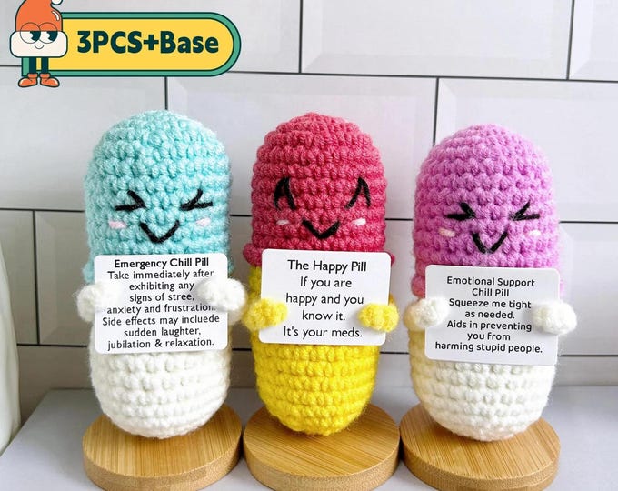Handmade Crochet Chill Pill Toy,happy Pill Toy,emotional Support Gift ...