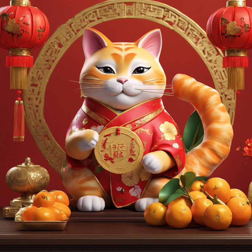 Chinese New Year Lovely Happy Cat , Maneki Neko , Wealthy, Prosperous ...