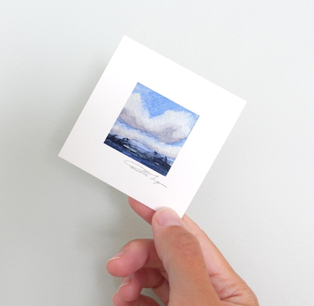 Patience Tiny Original Watercolor 3 X 3 Landscape Neutral Artwork for ...
