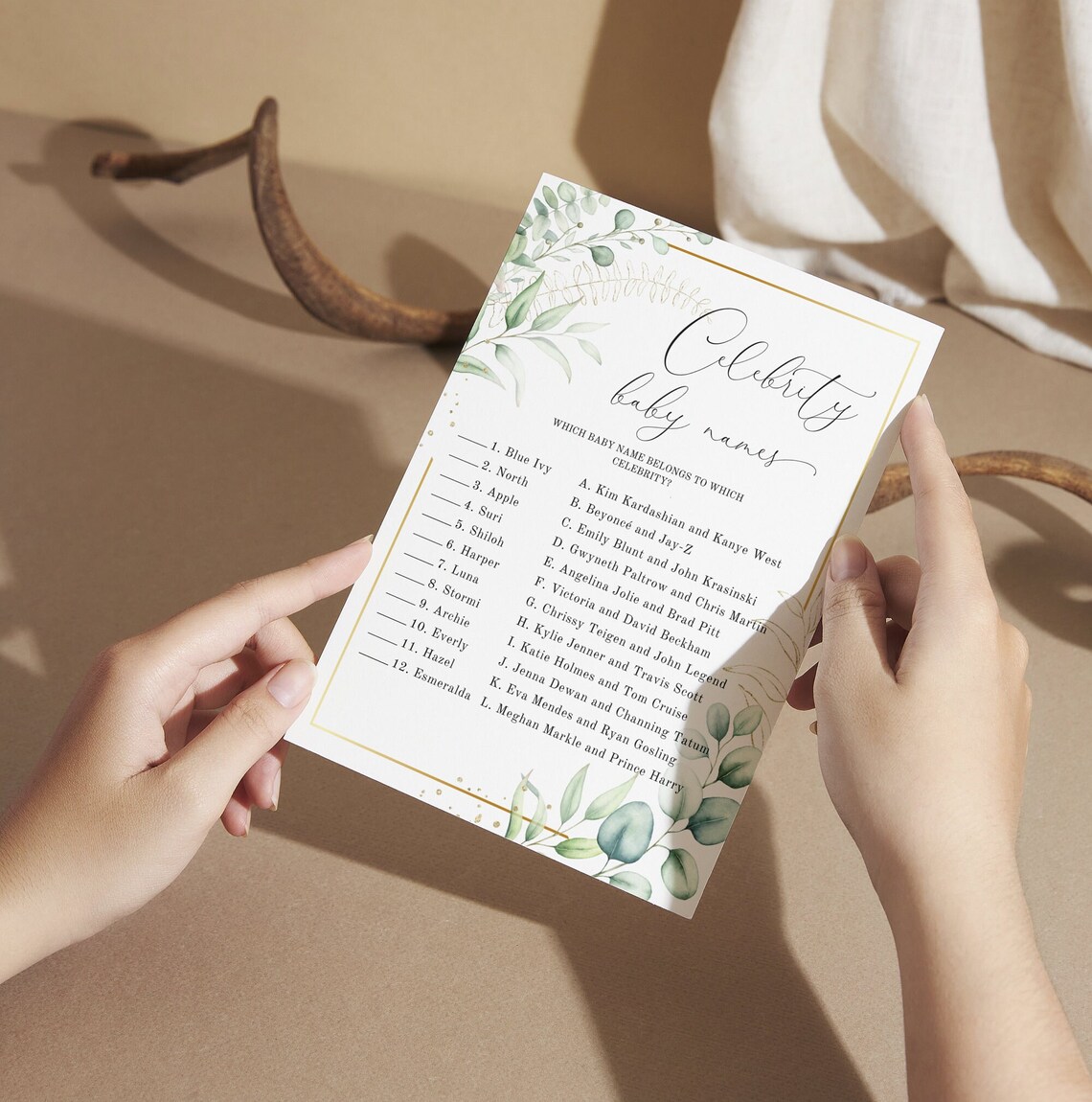 Guess Celebrity Baby Names Baby Shower Game Greenery, Fun Game ...