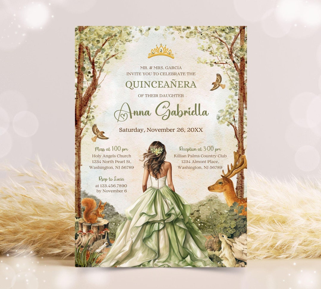 Editable Enchanted Forest Invitation Quinceanera, Sage Green Magical ...